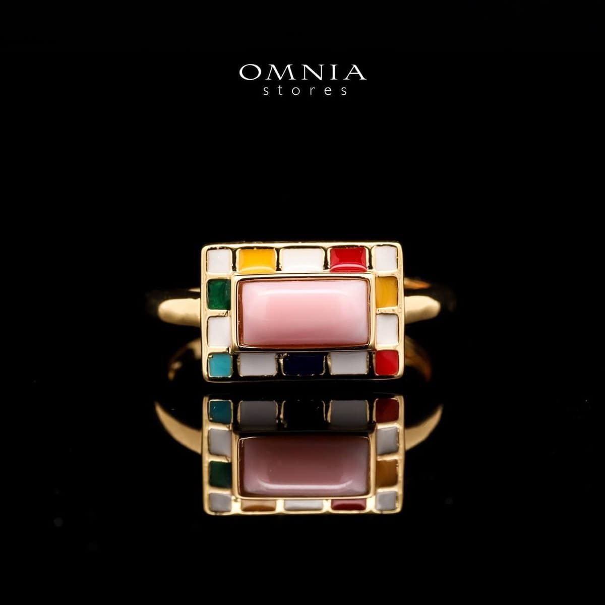 Omnia Livia Queen Shell Geometric Ring with Colorful Enamel Accents in